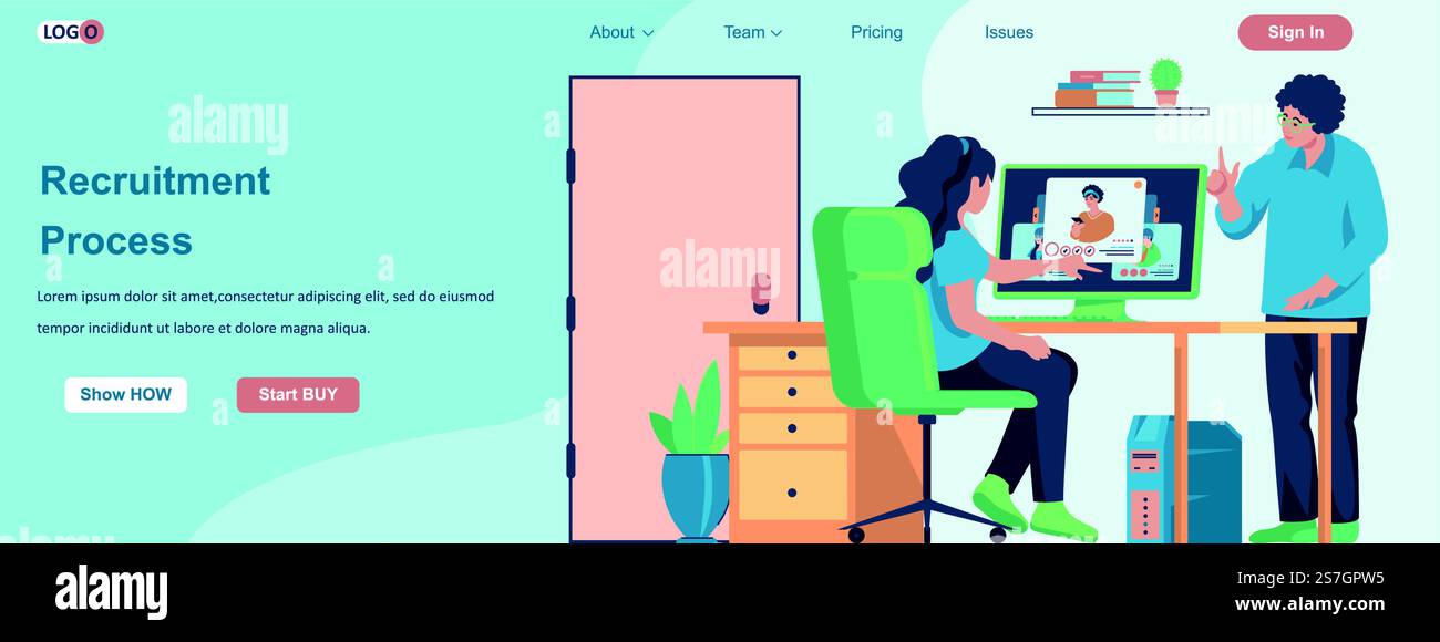 Recruitment Process web banner concept. HR manager looks resume of ...