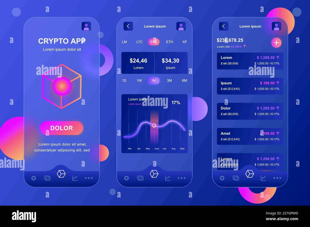 Cryptocurrency neumorphic elements kit for mobile app bitcoin mining hi-res stock photography ...