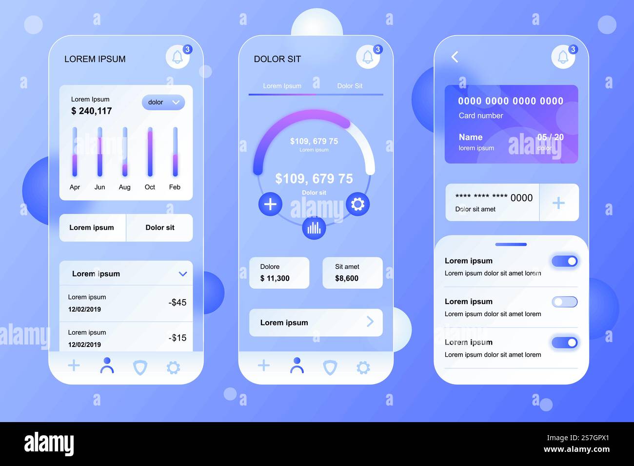 Finance neumorphic elements kit for mobile app. Online banking, accounting, financial statistics ...