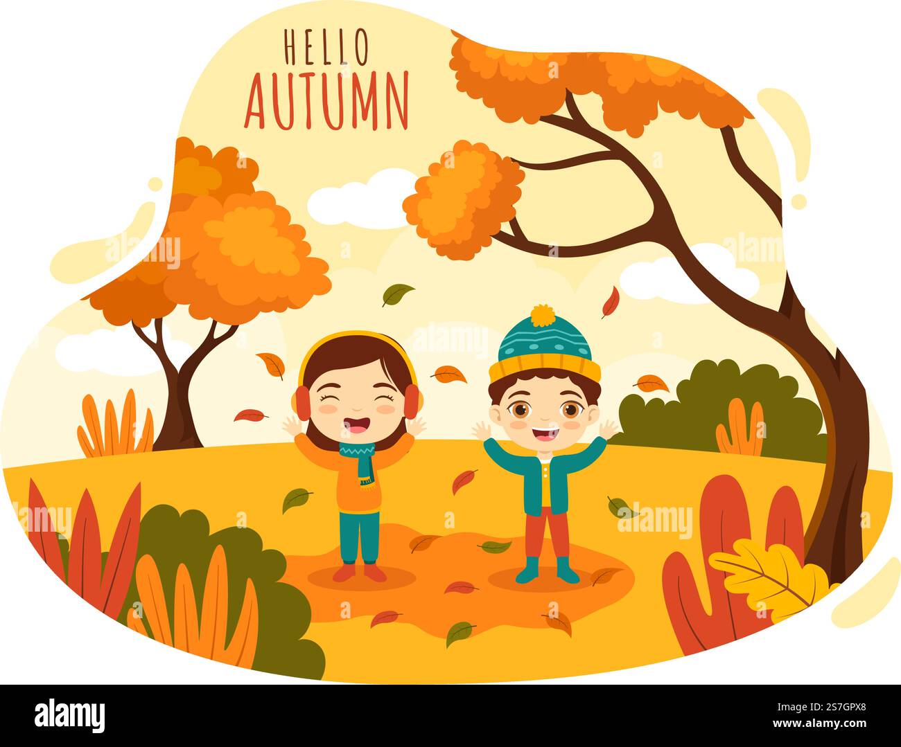 Autumn Vector Illustration Kids Panoramic of Mountains and Maple Trees ...