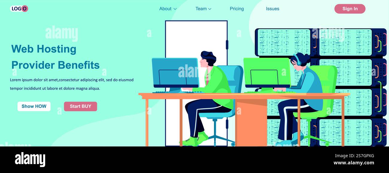 Web Hosting Providers Benefits banner concept. Online administrators ...