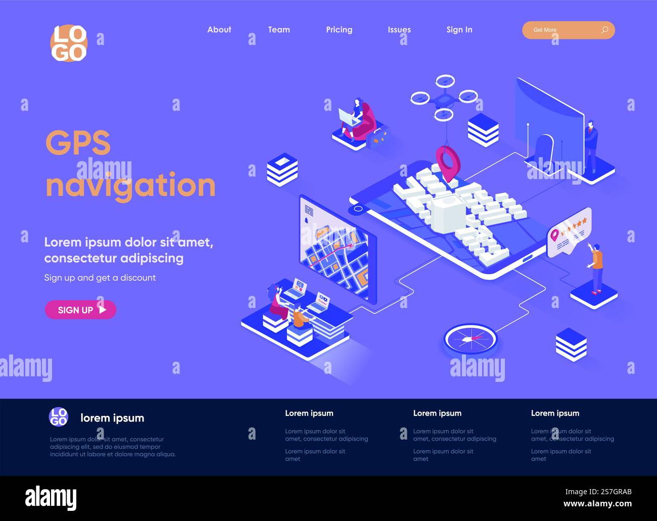 GPS navigation isometric landing page. Geolocation and navigation ...