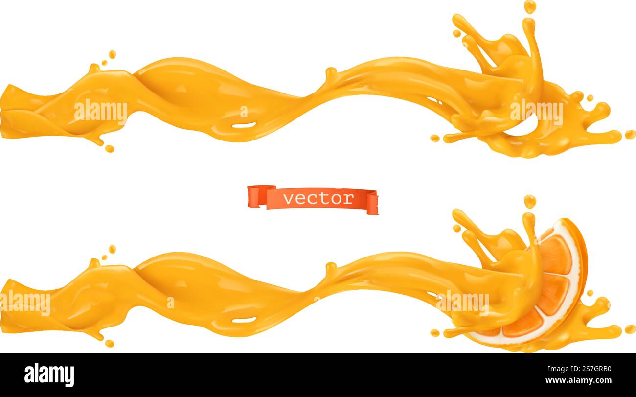 Orange sweet splash. 3d realistic vector illustration Stock Vector ...