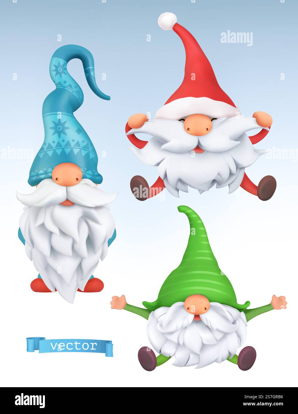 Funny dwarfs. Christmas 3d vector cartoon characters set Stock Vector ...