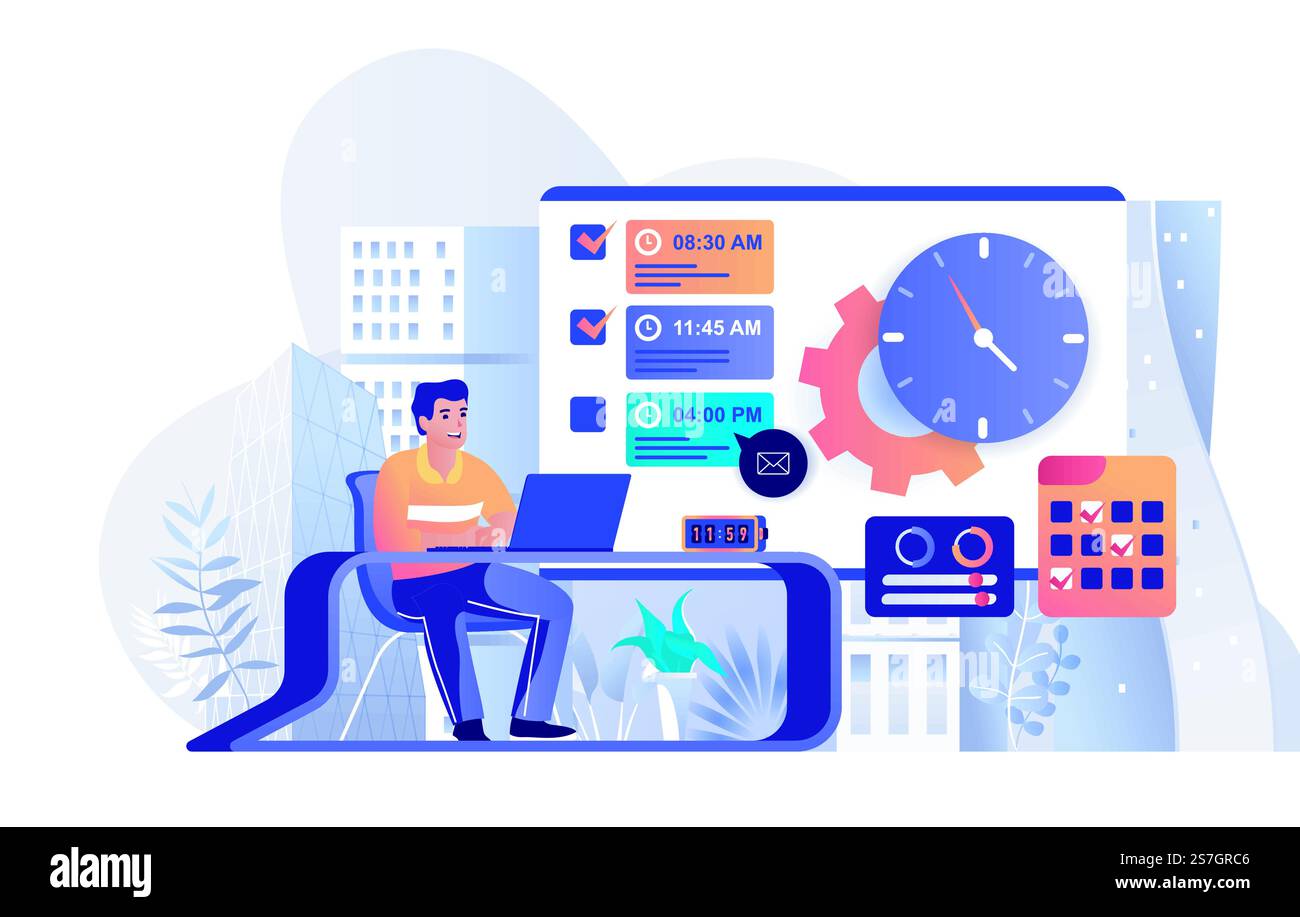 Time management concept in flat design. Planning and organizing ...