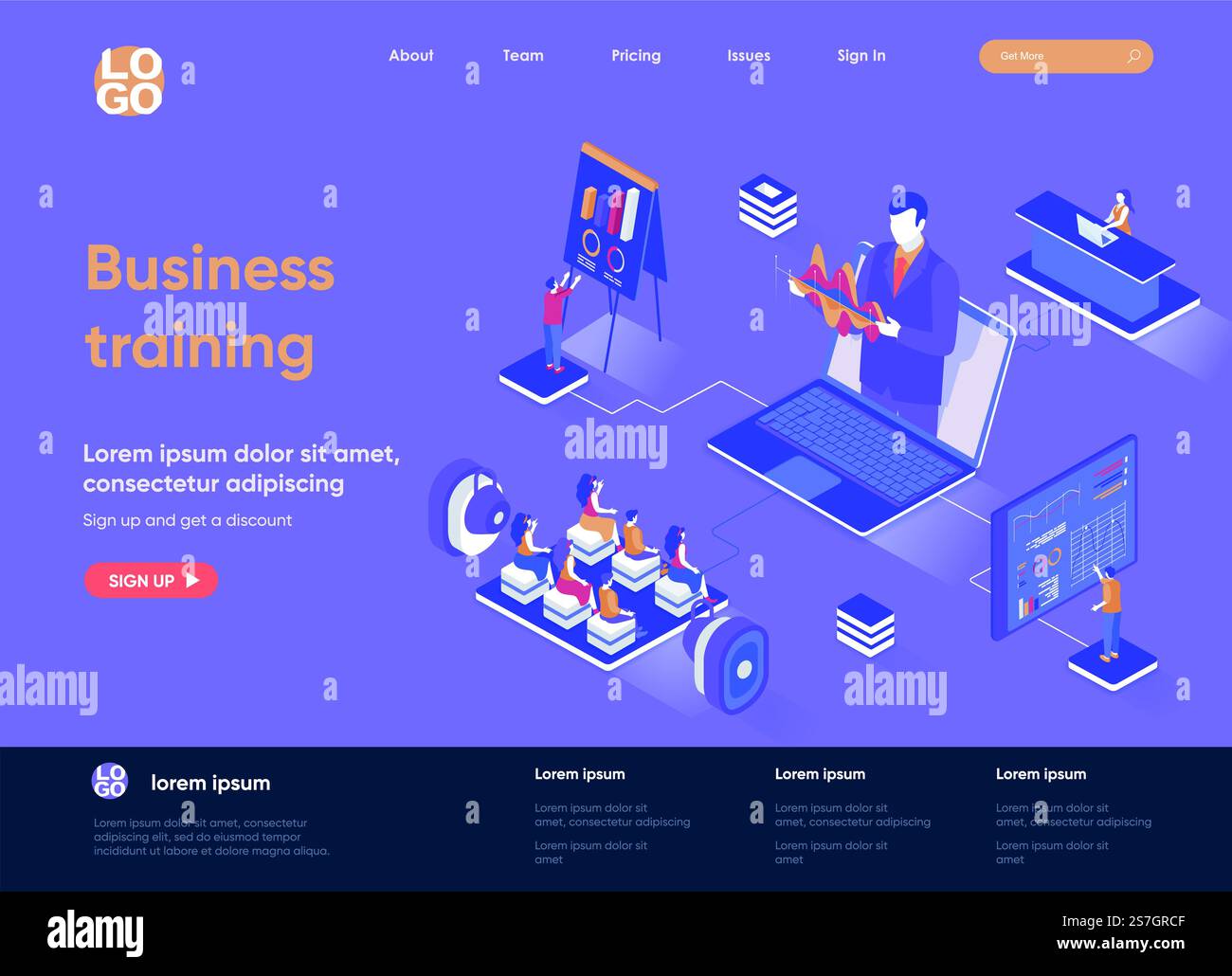 Business training isometric landing page. Business workshop, online ...
