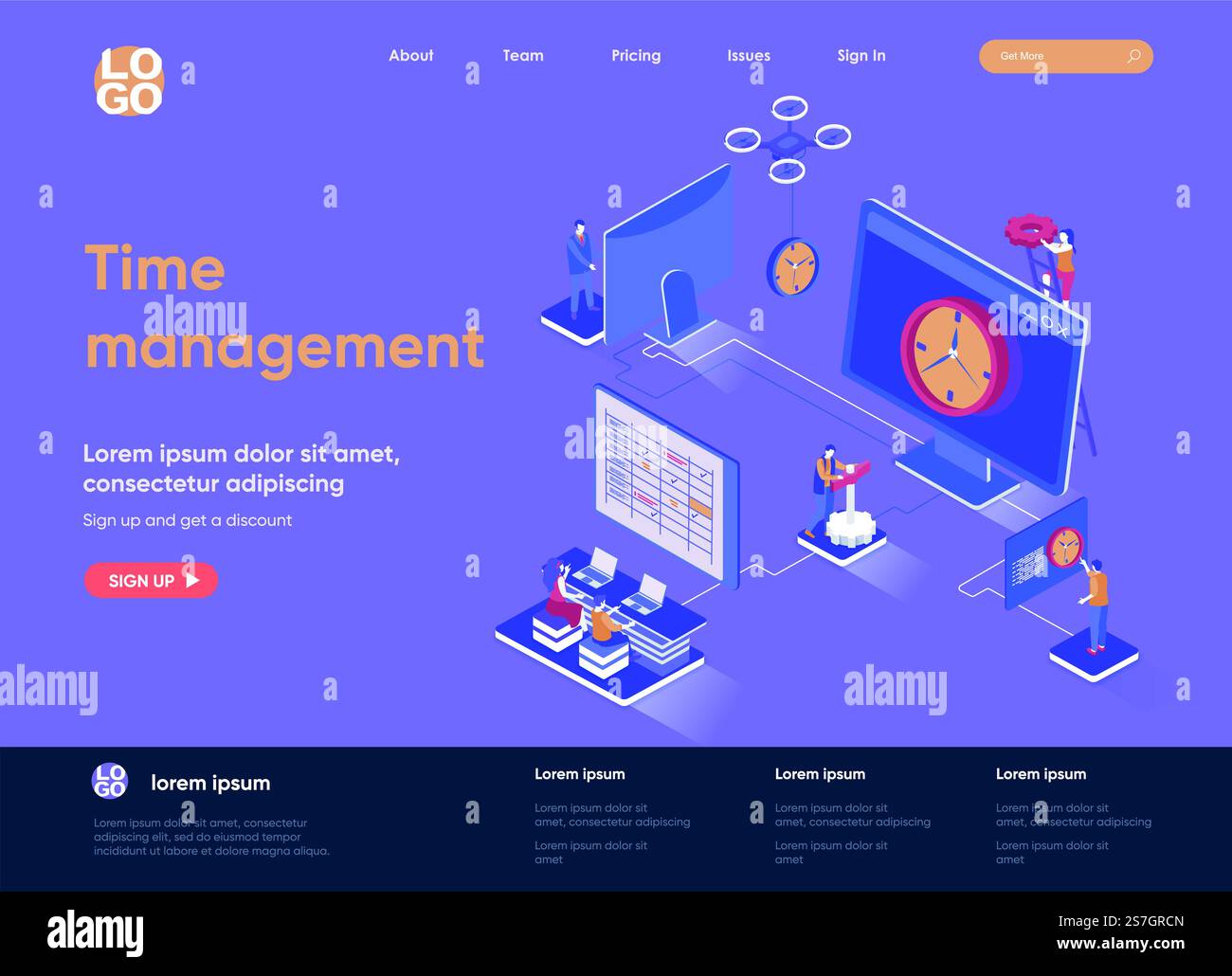 Time management isometric landing page. Effective planning workflow and ...
