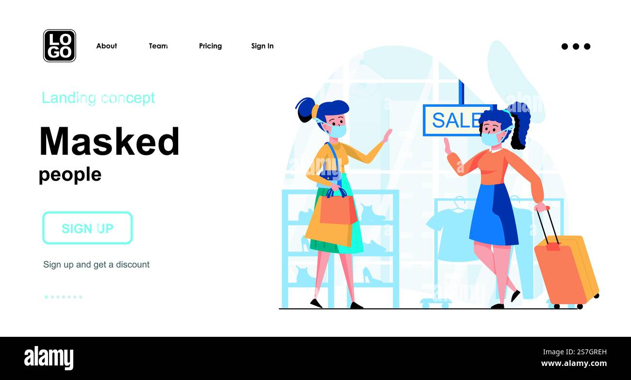 Masked people web concept. Women in mask shopping in store, social ...