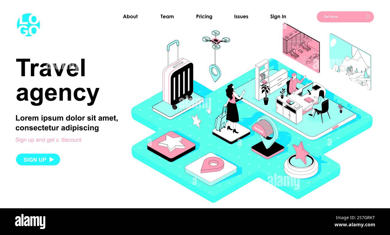 Travel agency isometric concept. Operator assists client in choosing ...