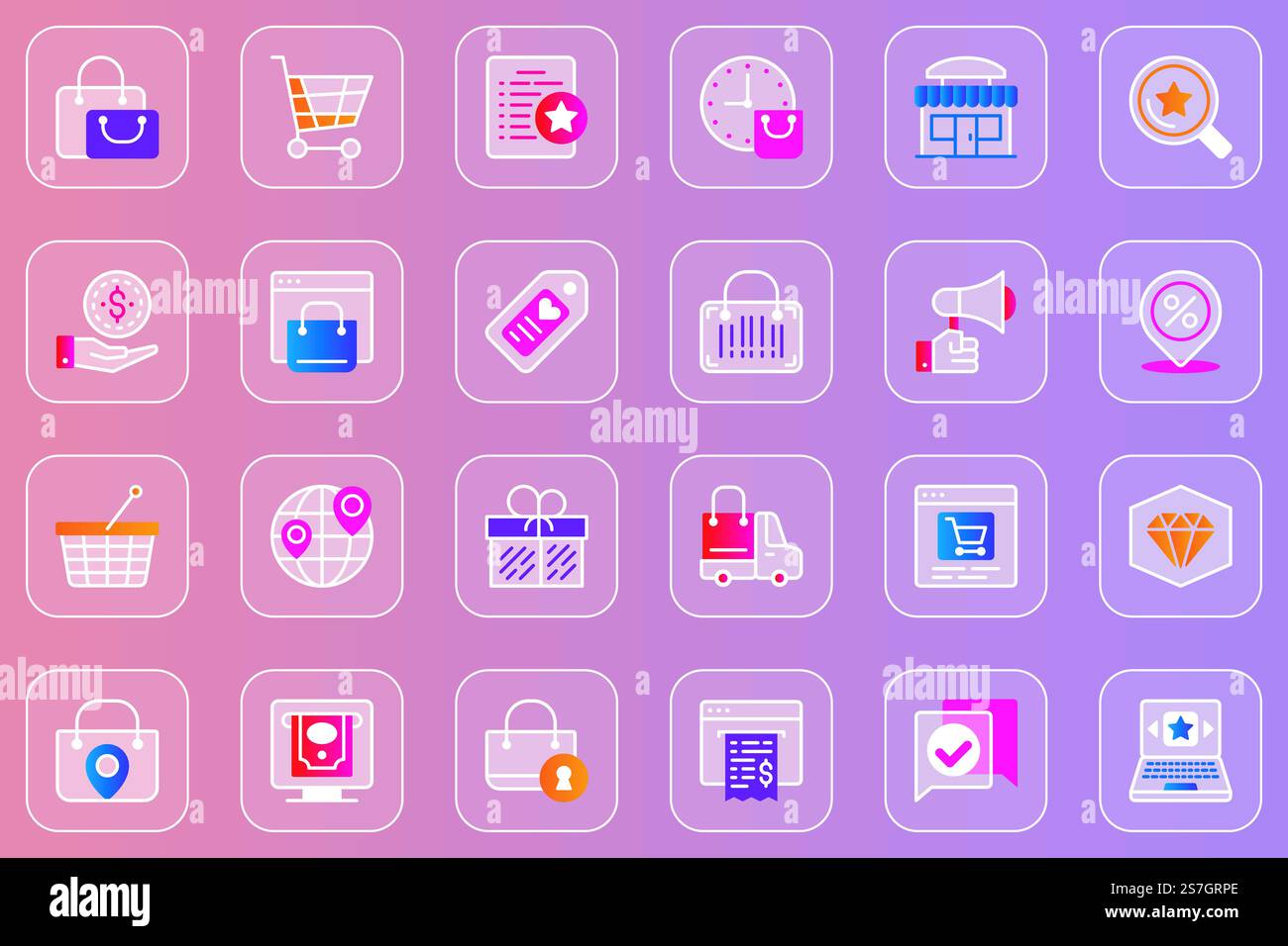 Commerce web glassmorphic icons set. Pack outline pictograms of online ...