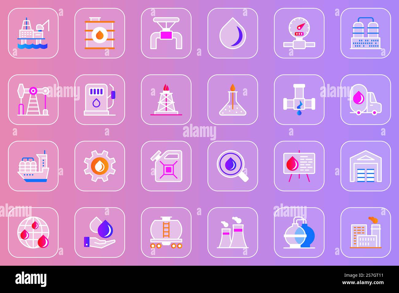 Industry web glassmorphic icons set. Pack outline pictograms of oil ...