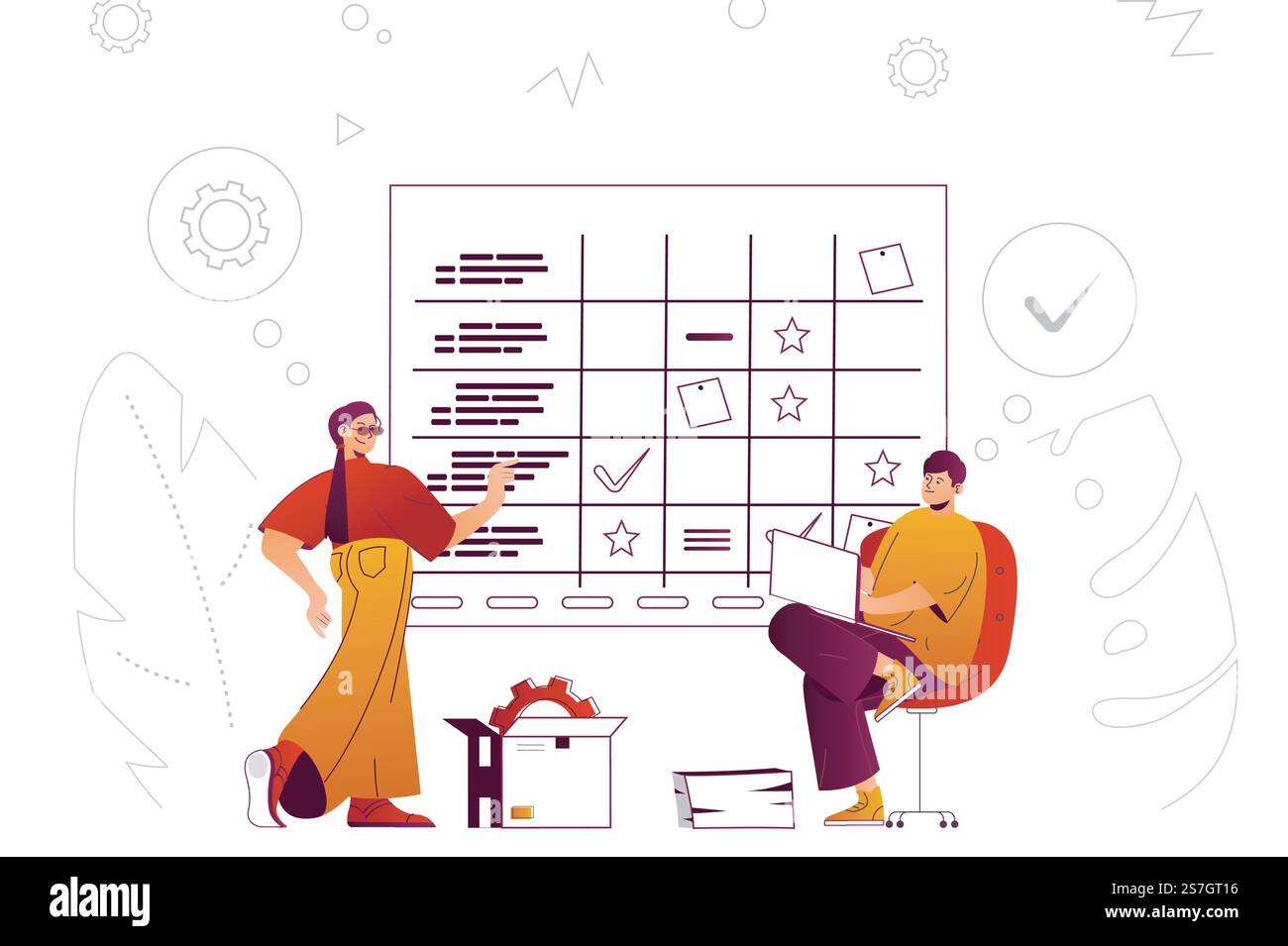 Business planning web concept. Employees perform work tasks according ...