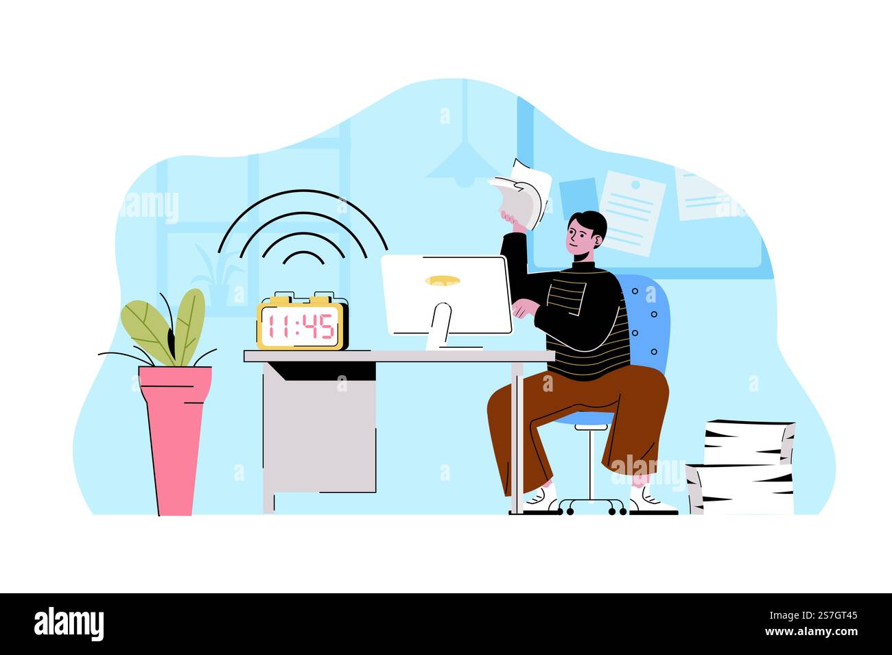 Catch the deadline concept. Employee is in hurry to finish work task ...