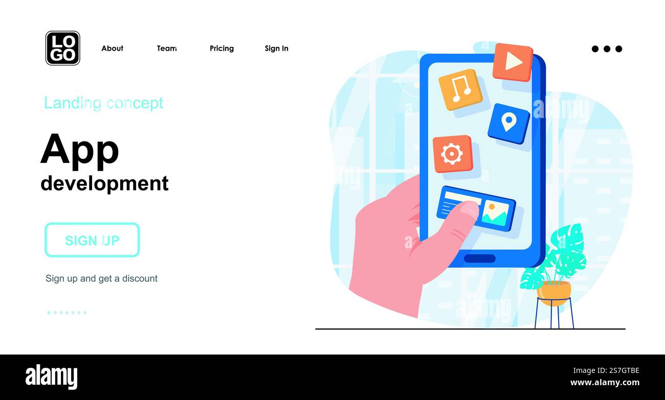 App Development Web Concept Mobile App Building Places Interface Buttons On Smartphone Screen