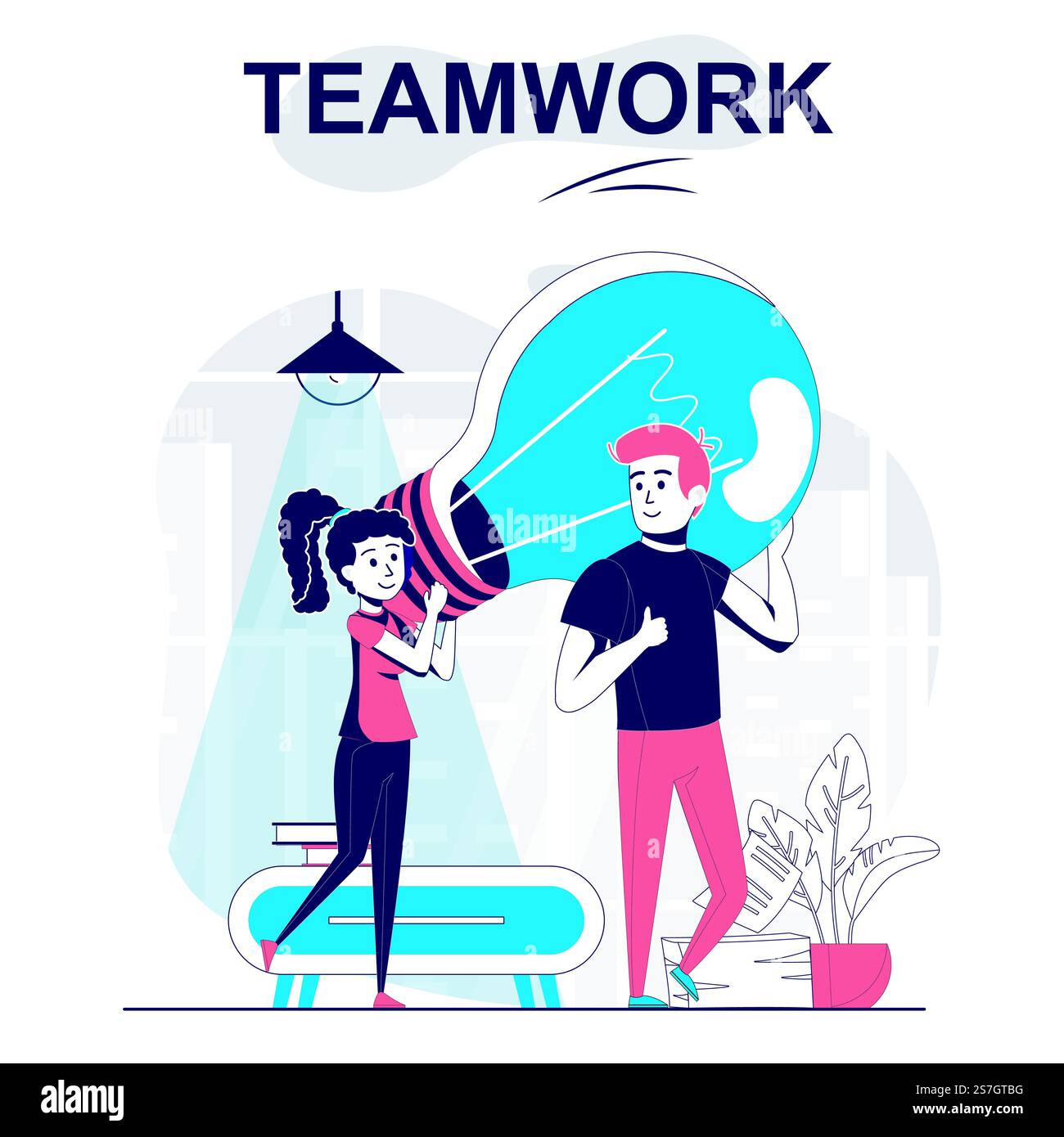Teamwork isolated cartoon concept. Man and woman coming up with ideas ...