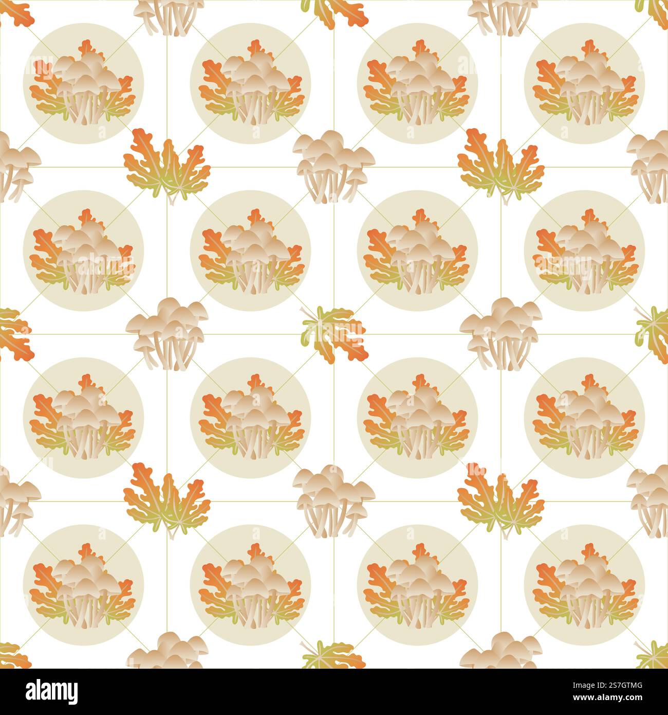 Autumn leaves pattern seamless. Abstract mushrooms and autumn leaves in circle shapes at endless ...