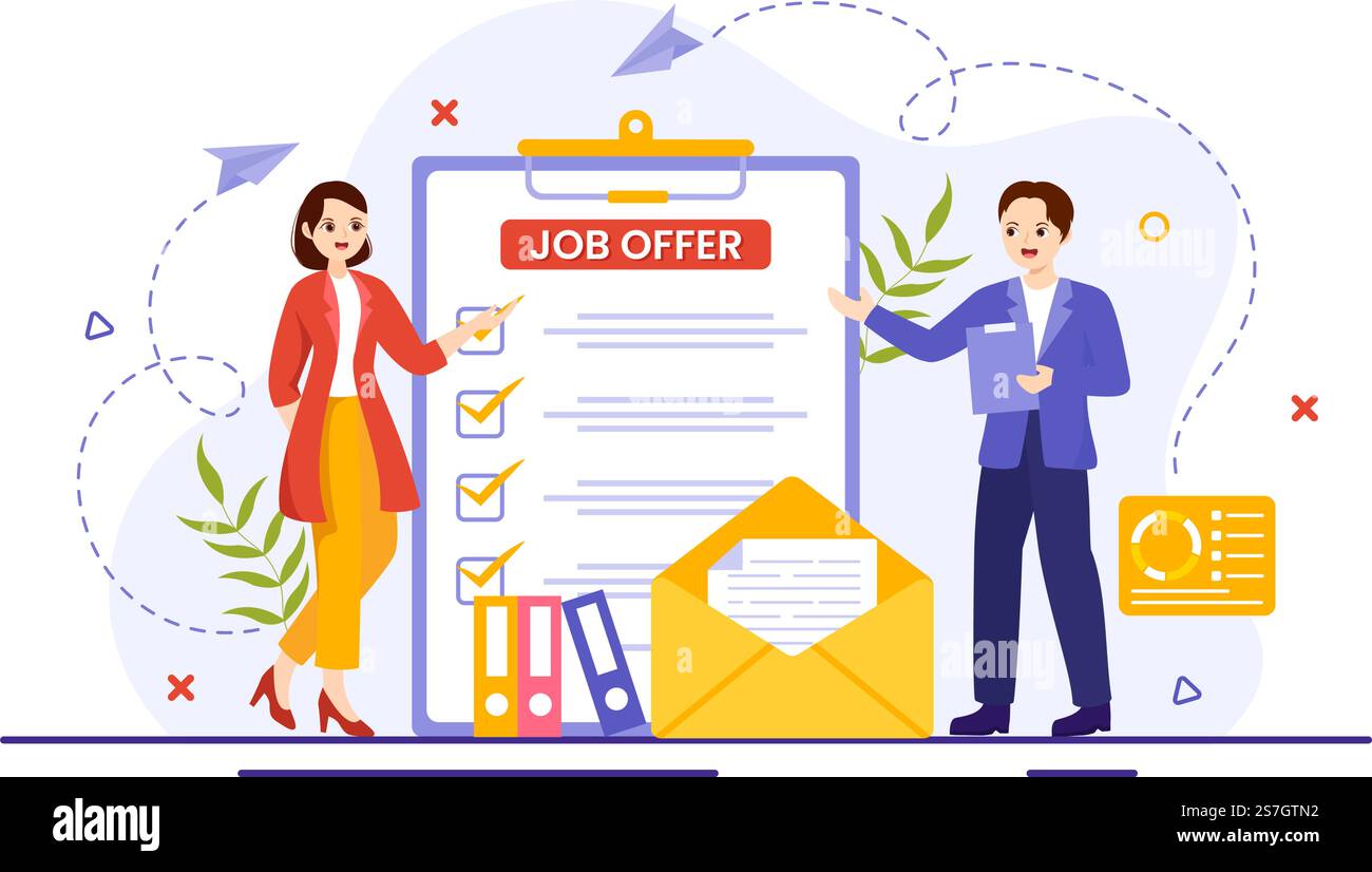 Job Offer Vector Illustration with Businessman Recruitment Search ...