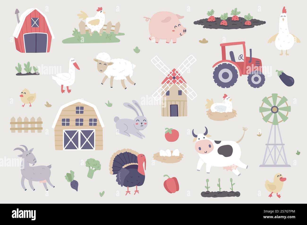 Livestock farm isolated objects set. Collection of pig, cow, sheep ...