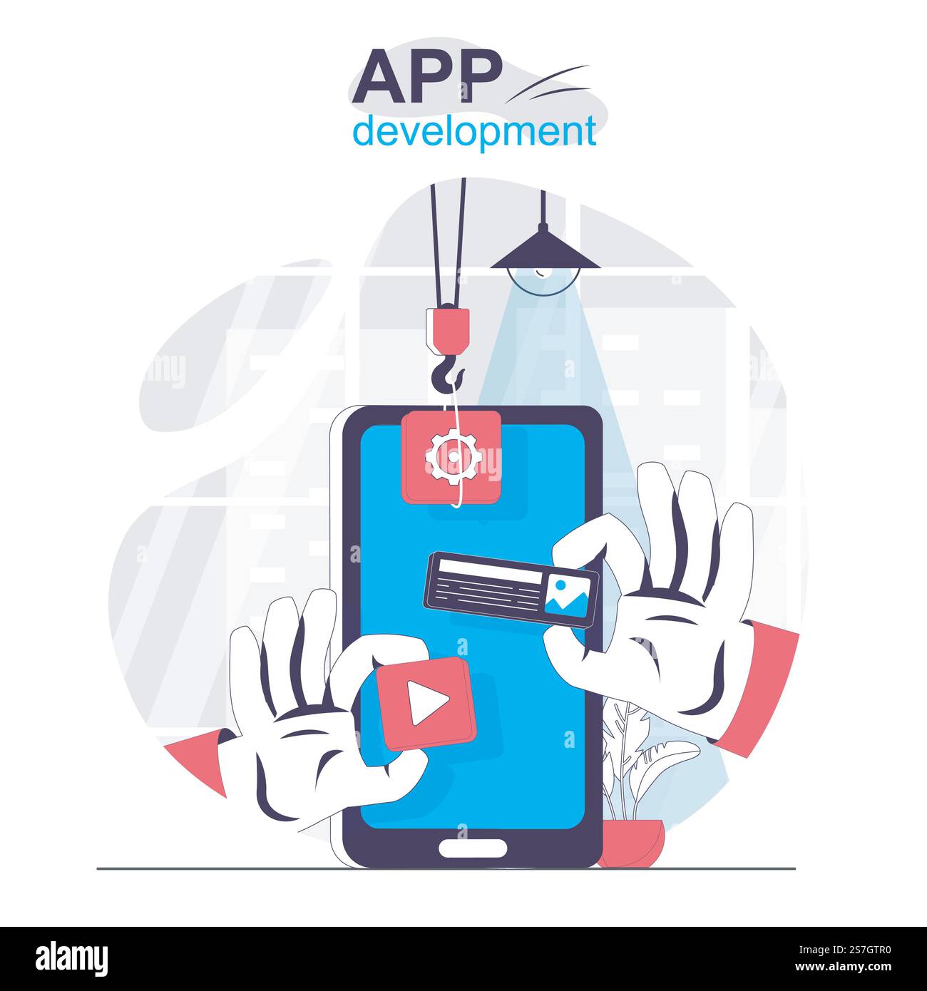 App development isolated cartoon concept. Designer creates an interface ...