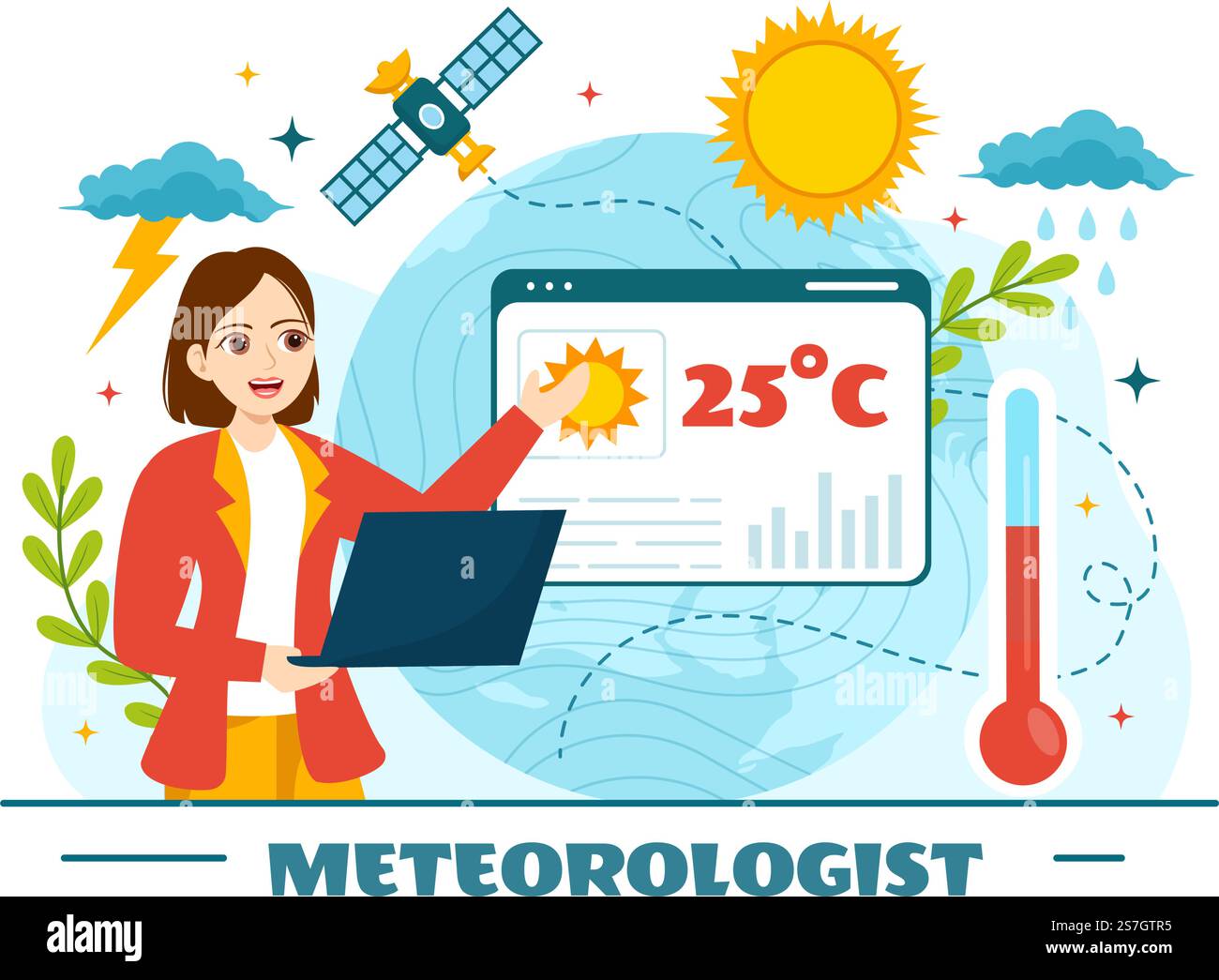 Meteorologist Vector Illustration with Weather Forecast and Atmospheric ...