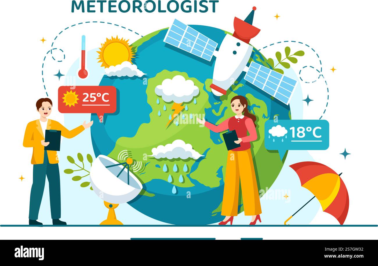 Meteorologist Vector Illustration with Weather Forecast and Atmospheric ...