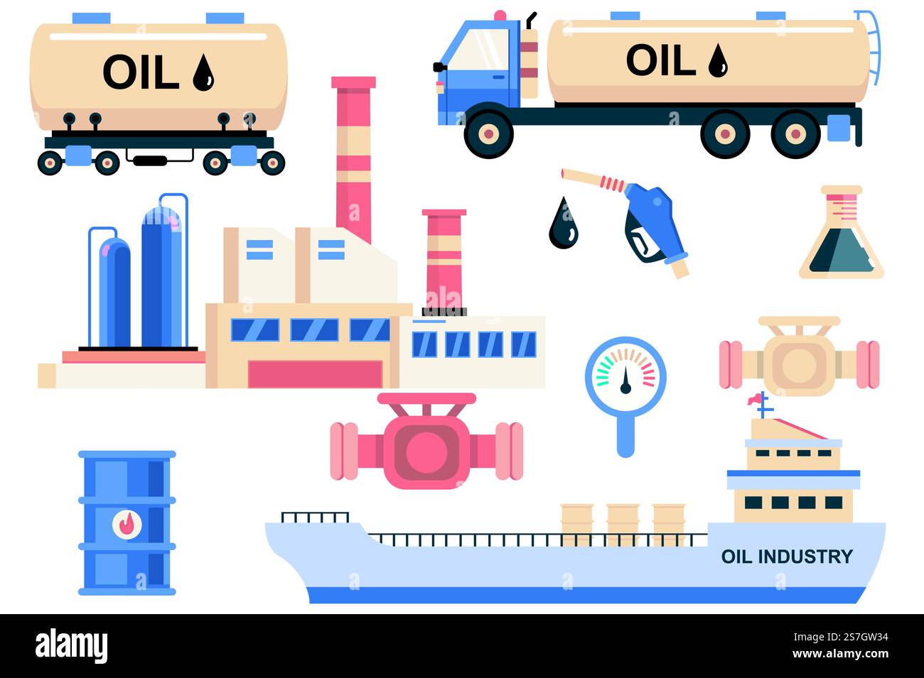 Oil industry isolated elements set. Bundle of oil tanker, storage and ...