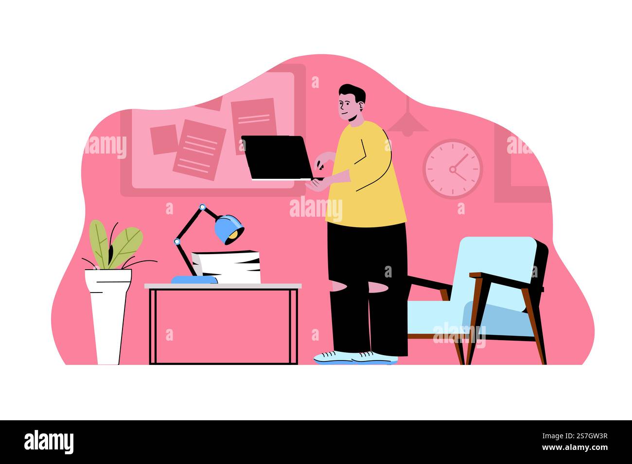 Collaborative work concept. Employee works with colleagues by ...