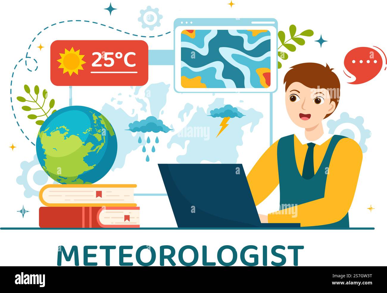Meteorologist Vector Illustration with Weather Forecast and Atmospheric ...