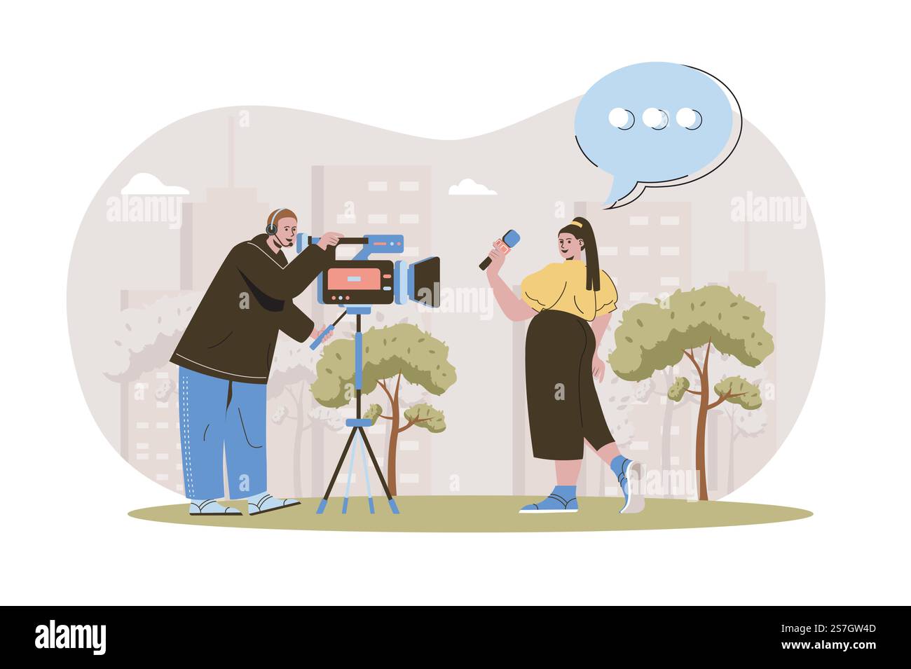 Journalism web character concept. Journalist tells news, operator ...