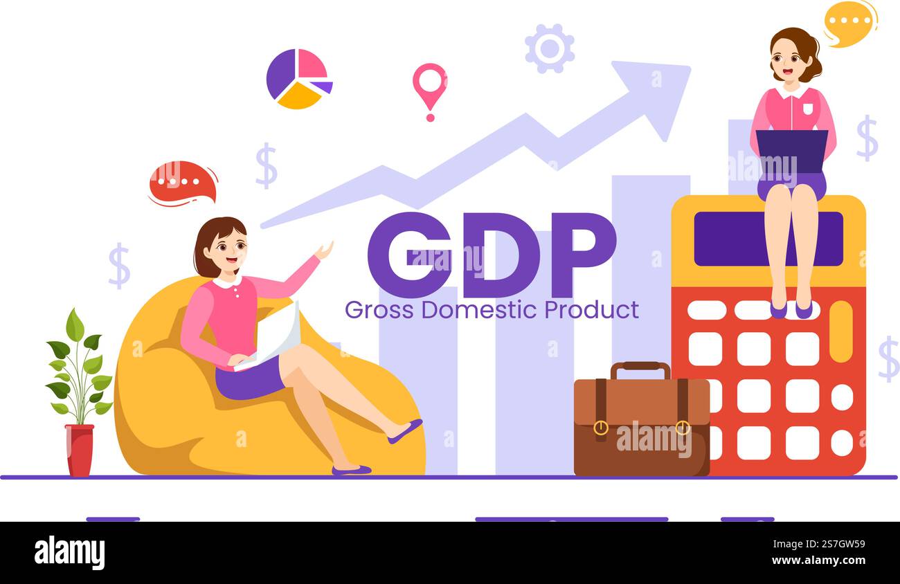 GDP or Gross Domestic Product Vector Illustration with Economic Growth Column and Market ...