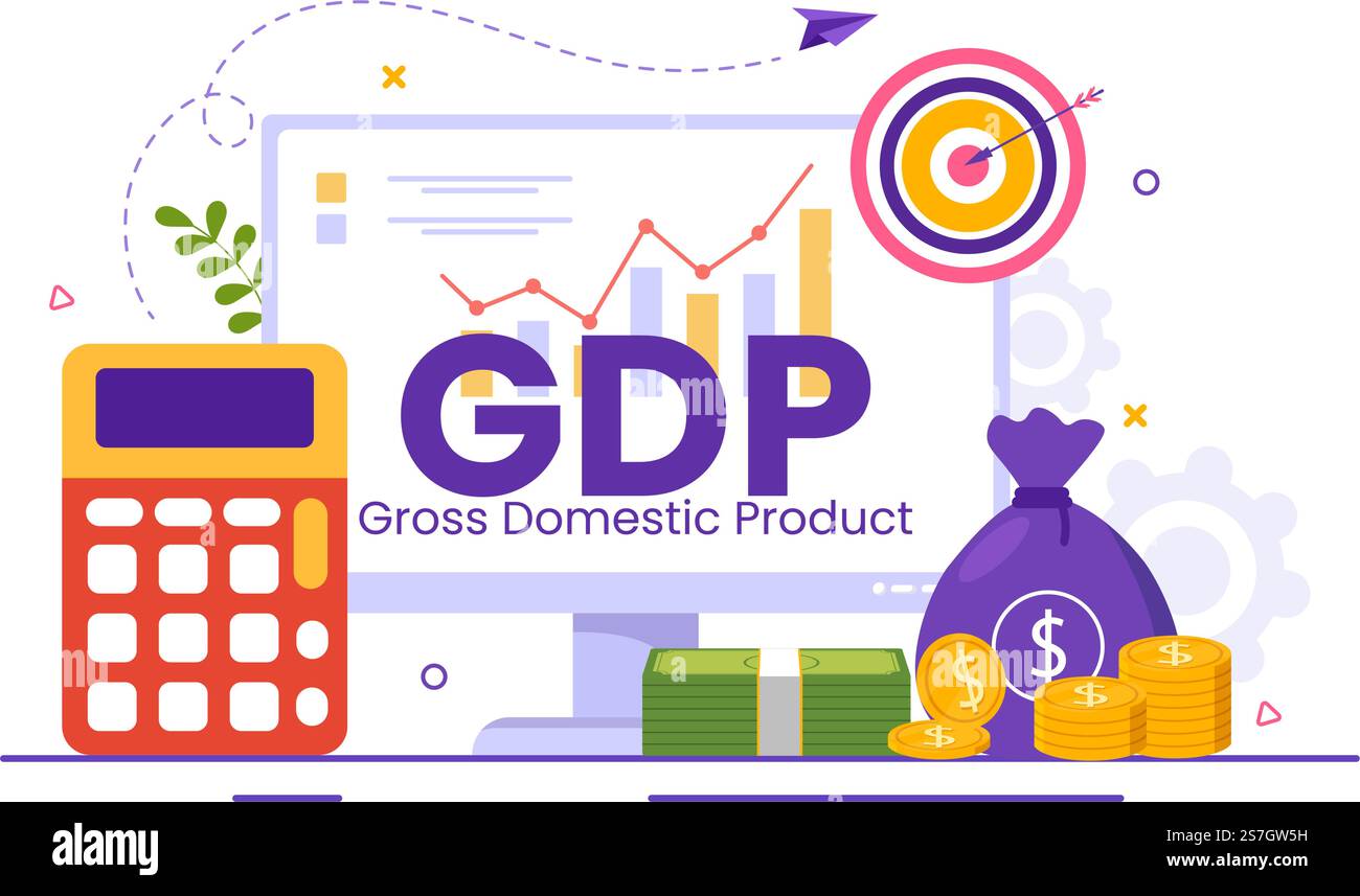 GDP or Gross Domestic Product Vector Illustration with Economic Growth Column and Market ...