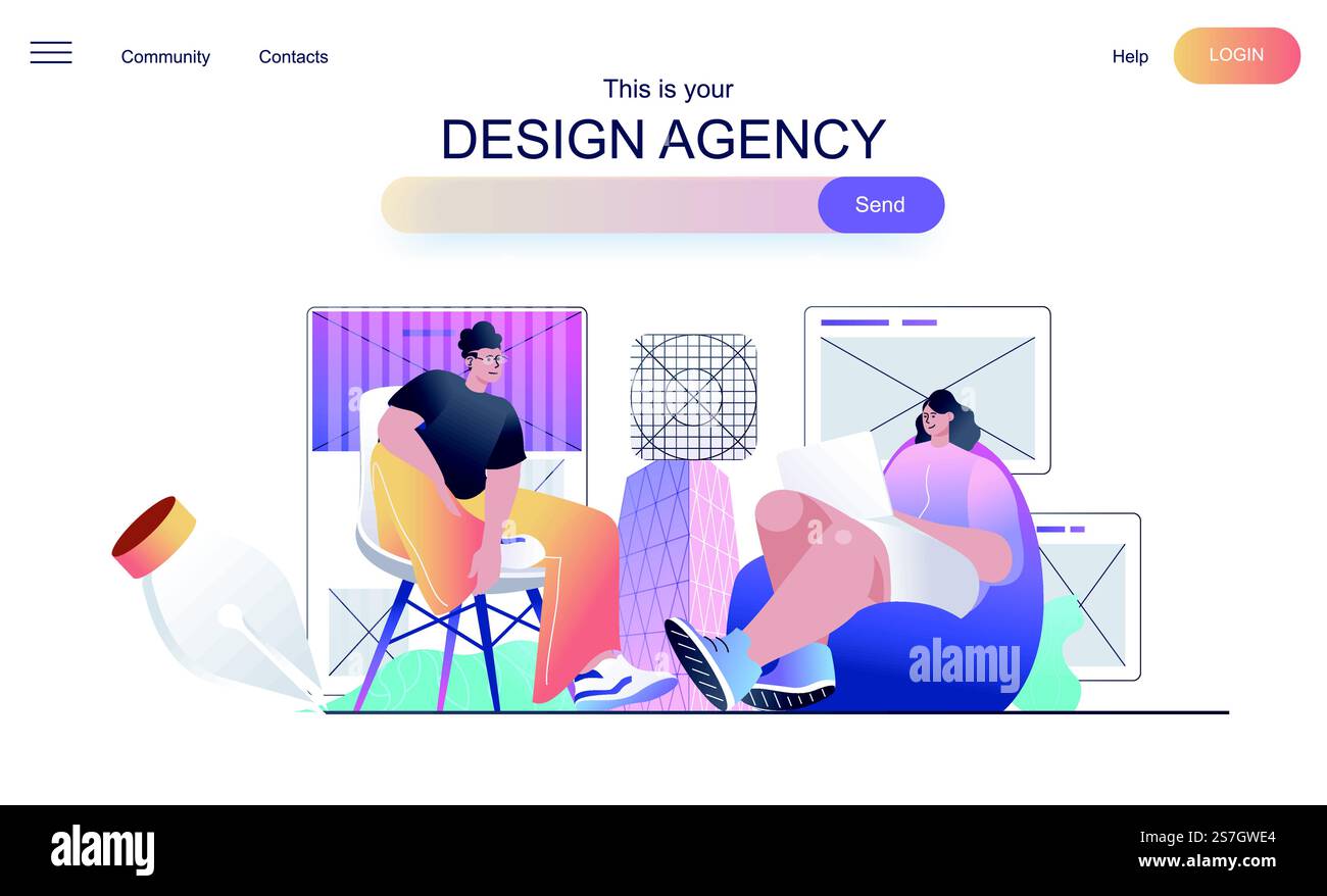 Design agency web concept for landing page. Designers man and woman ...