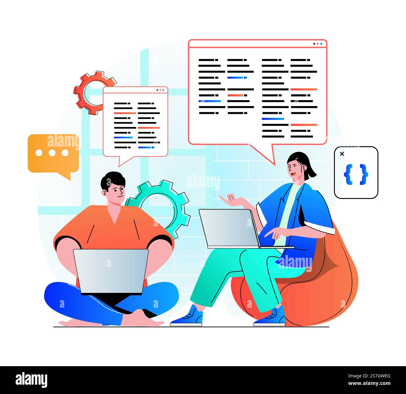 Programming Working Concept In Modern Flat Design Developer Team