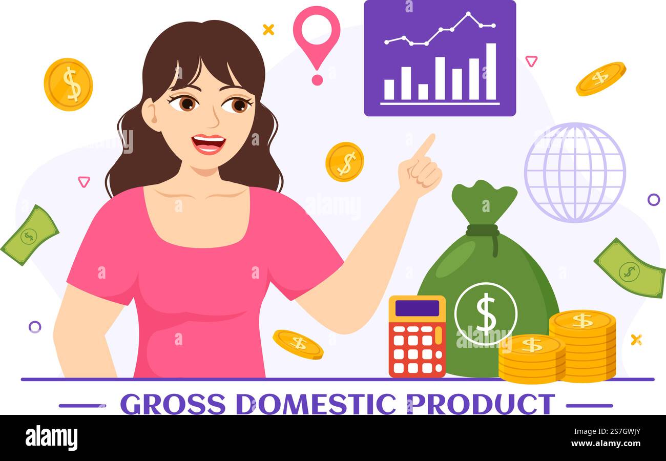 GDP or Gross Domestic Product Vector Illustration with Economic Growth ...