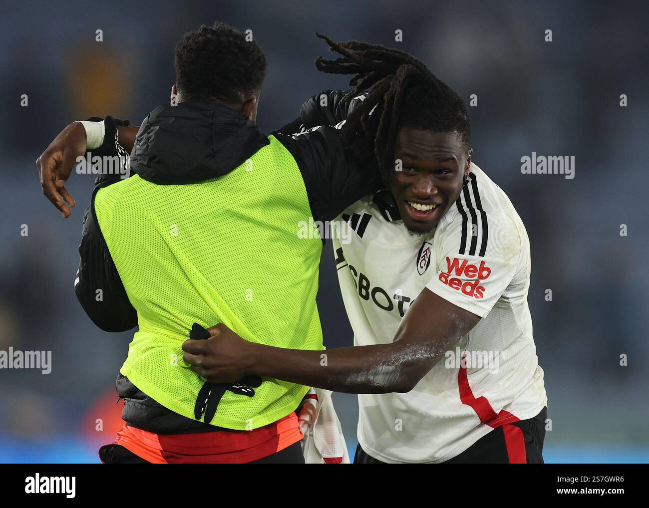 Leicester, UK. 18th Jan, 2025. Fulham's Calvin Bassey celebrates during ...