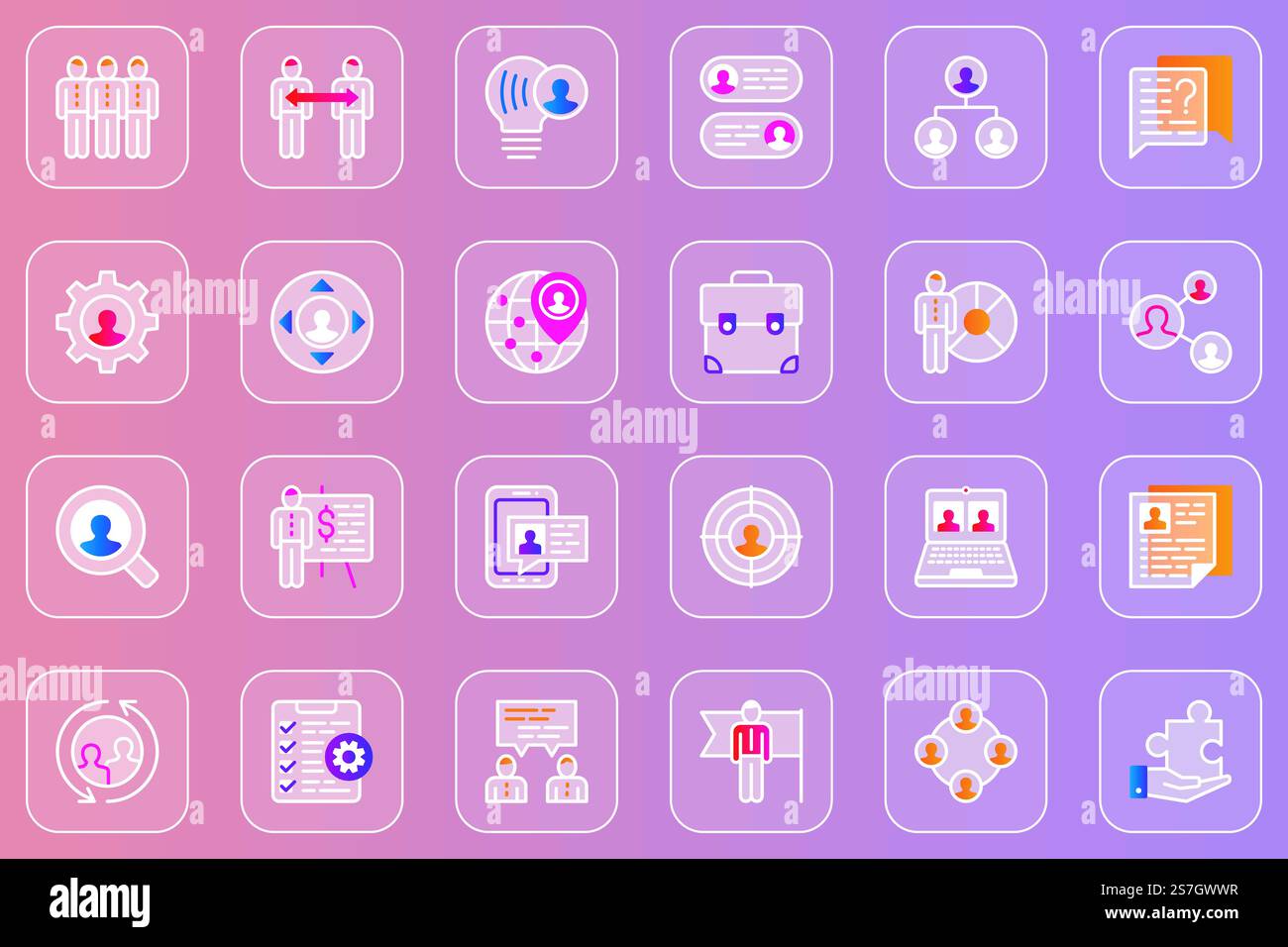 Teamwork web glassmorphic icons set. Pack outline pictograms of success ...