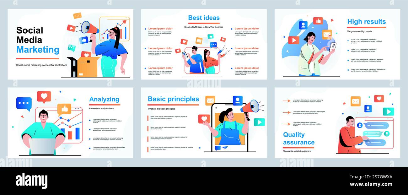 Social media marketing concept for presentation slide template. People ...