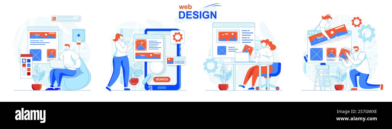 Web design concept set designers create site layouts hi-res stock ...