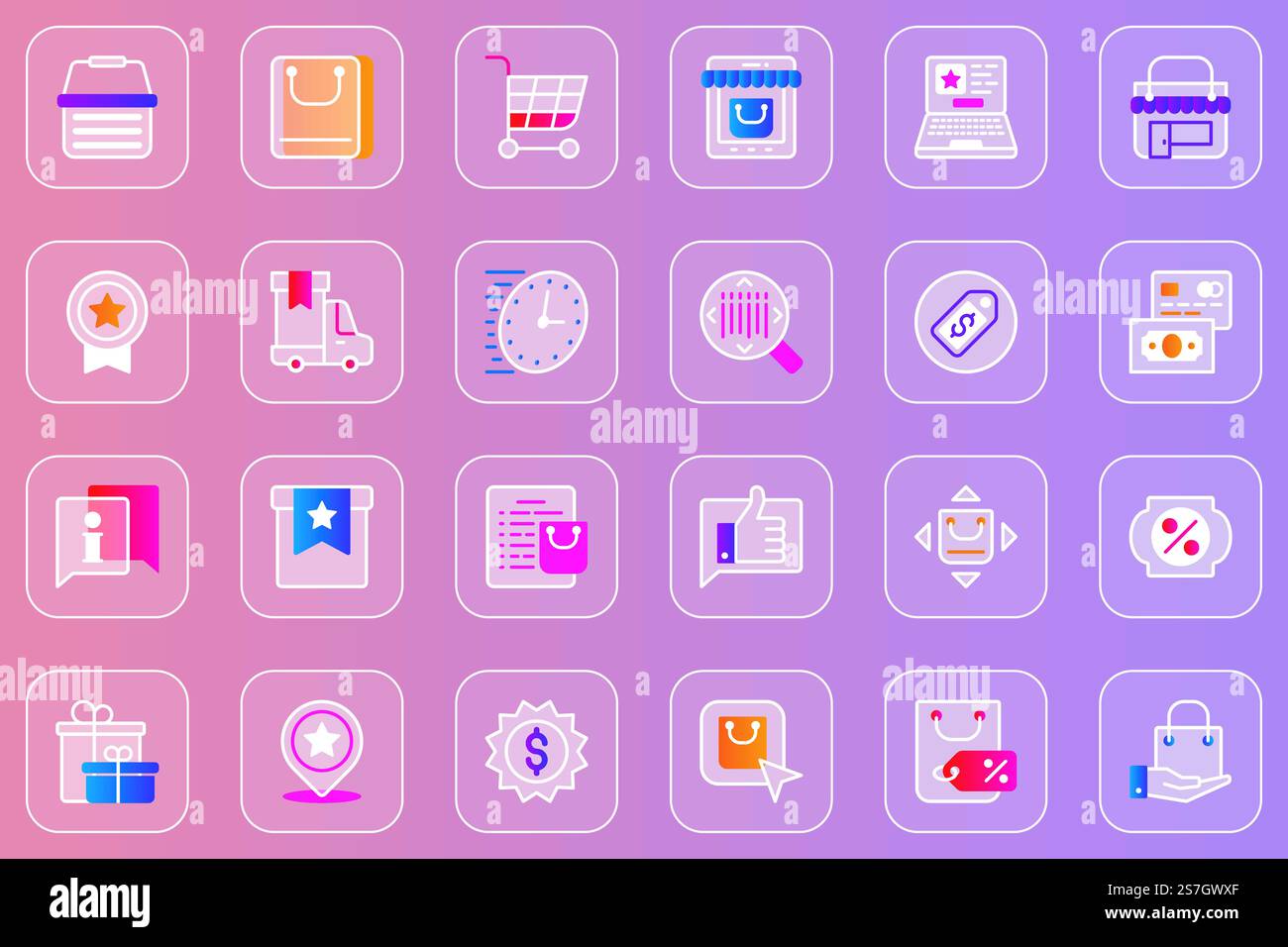 Online shopping web glassmorphic icons set. Pack outline pictograms of ...