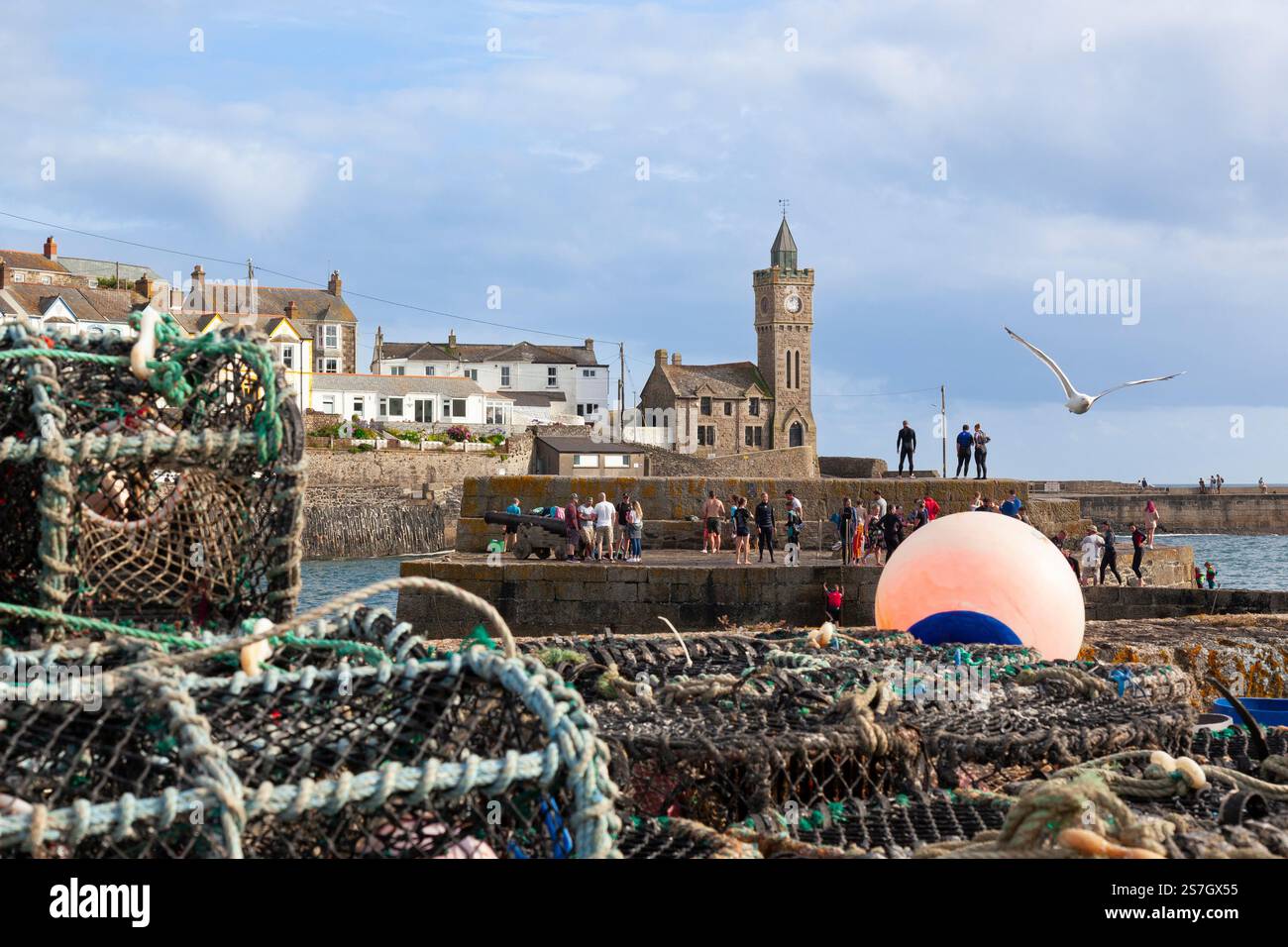 A collection of lobster pots and buoys at Fishermen's Quay in ...