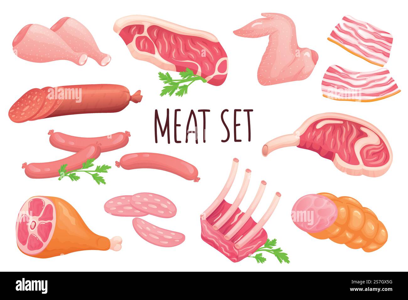 Meat icon set in realistic 3d design. Bundle of chicken wings and legs ...