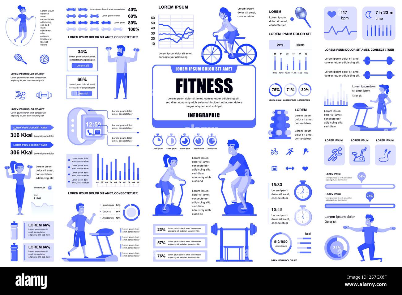 Bundle fitness and sports infographic UI, UX, KIT elements. Different ...