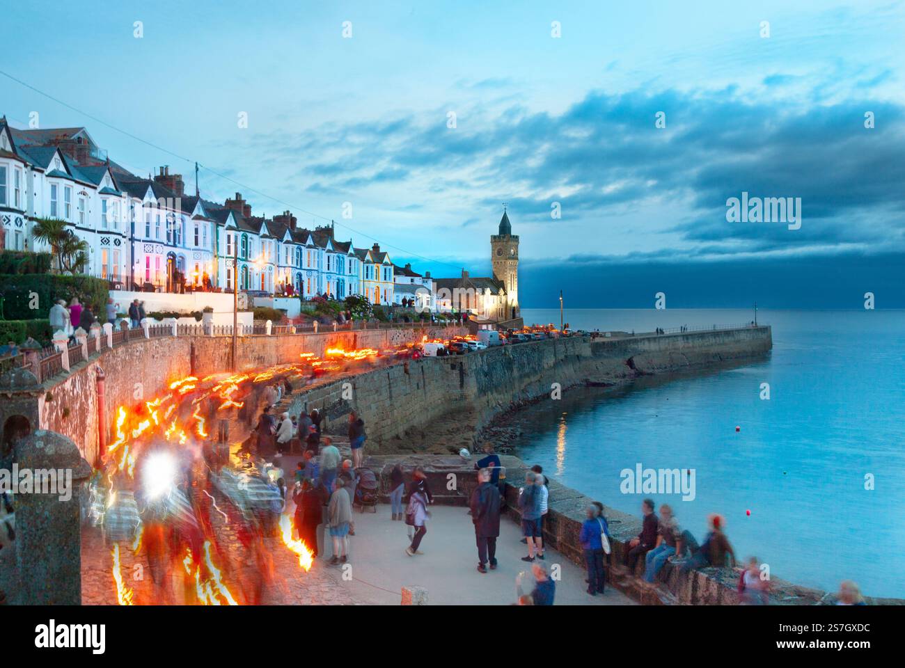 Slow shutter speed creating an orange glow of flames at Porthleven ...