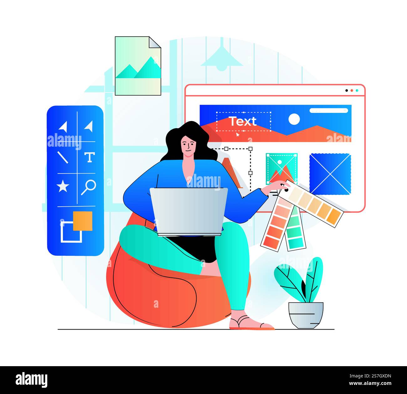 Design studio concept in modern flat design. Woman designer select ...