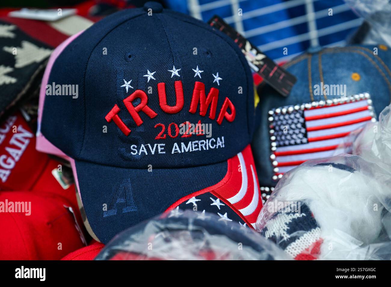 Washington, USA. 18th Jan, 2025. A street vendor sells Trump ...