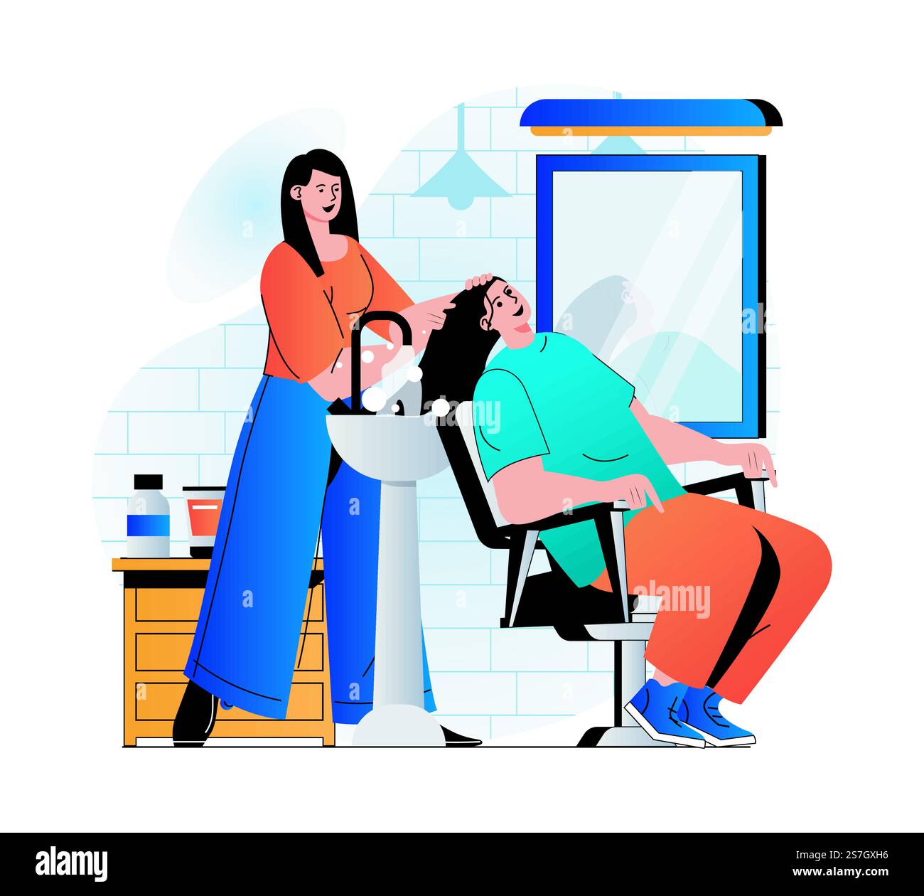 Hairdresser cutting hair woman in Cut Out Stock Images & Pictures - Alamy