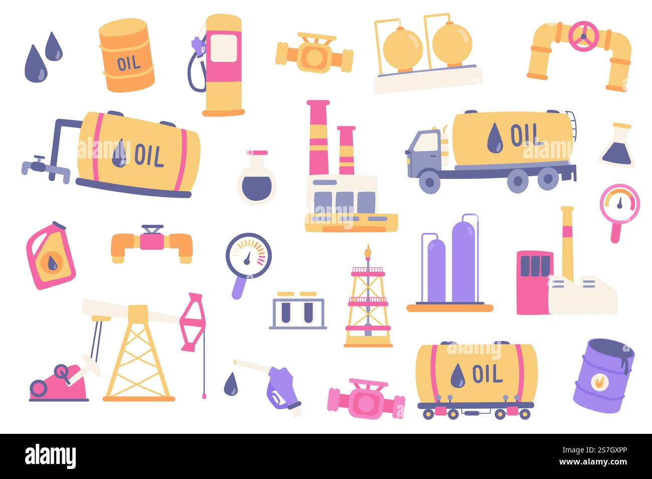 Oil industry isolated objects set. Collection of petroleum and fuel ...