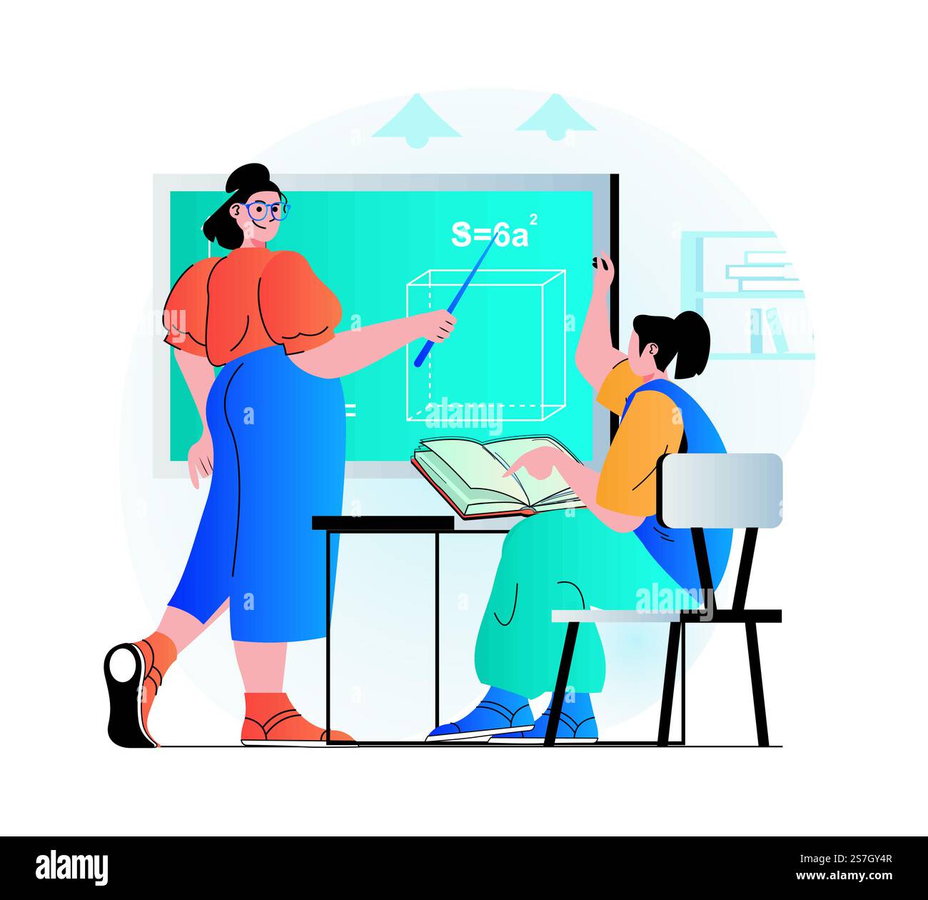 Education concept in modern flat design. Teacher explains lesson at ...