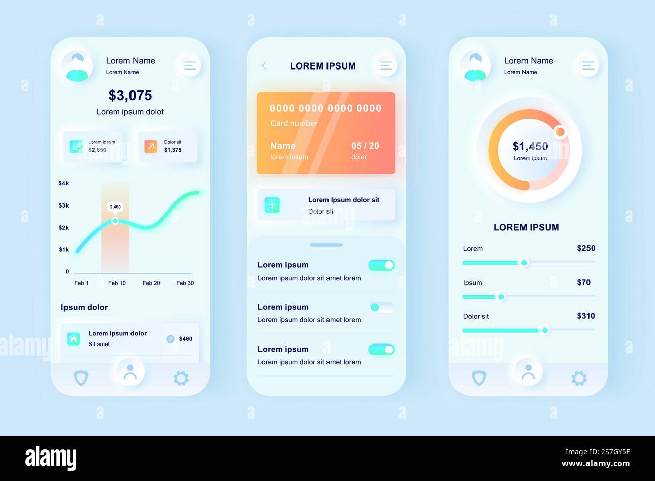 Online banking unique neomorphic design kit. Smart finance application ...