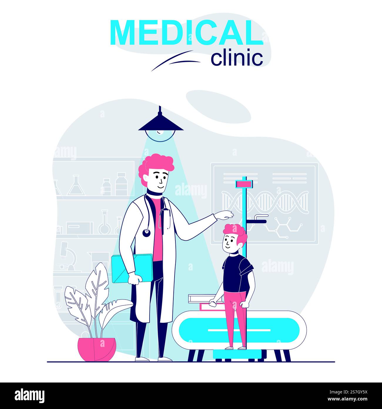 Medical clinic isolated cartoon concept. Pediatrician measures boy ...